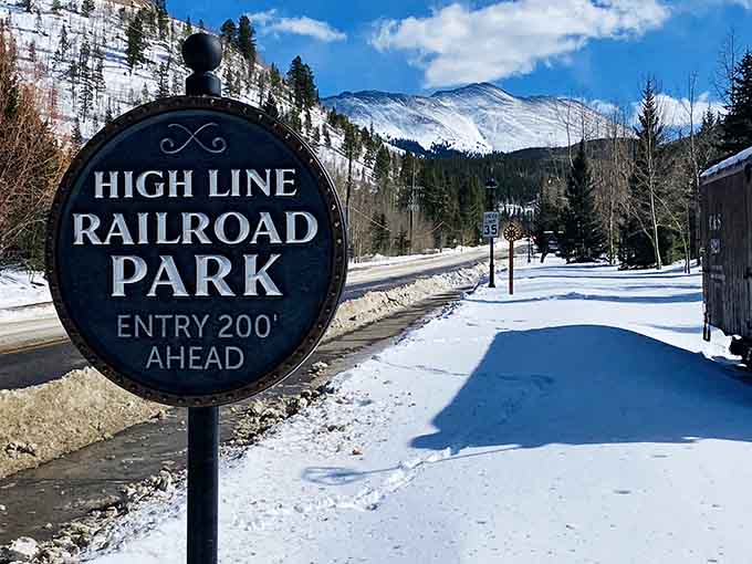 Clear signage points the way to railroad history, because getting lost on your way to the past would be ironically unfortunate.