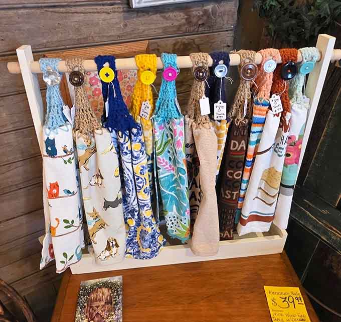 Handcrafted kitchen towels with crocheted tops prove functional items can be beautiful conversation starters too.