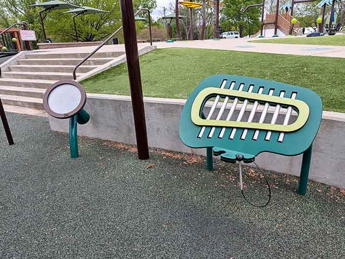 Musical instruments in a park, because why shouldn't your afternoon walk include an impromptu concert?
