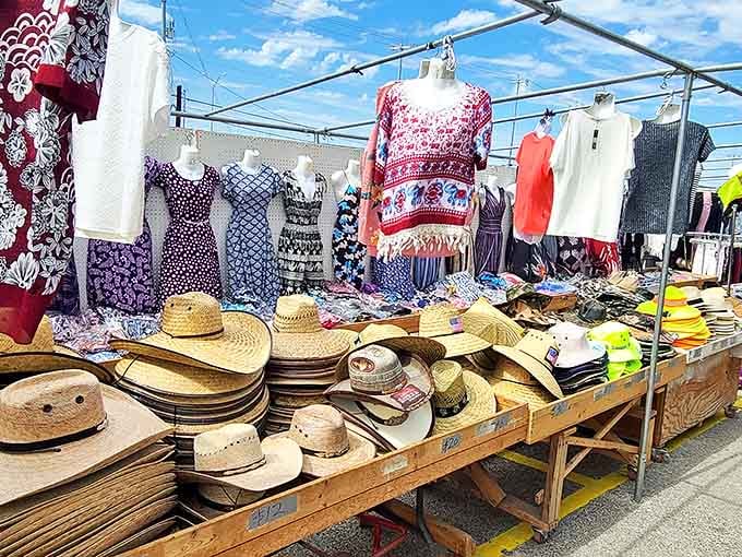 Straw hats and casual wear under Texas skies&mdash;because practical fashion never goes out of style, especially at these prices.
