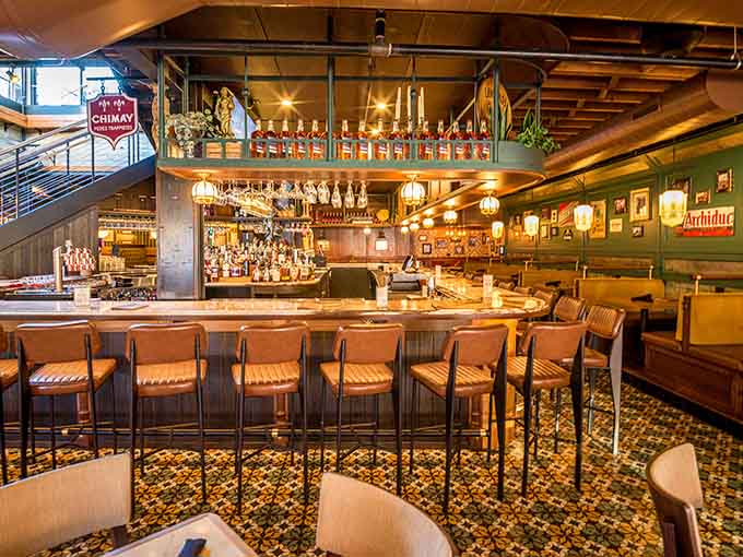 The bar at Caf&eacute; Benelux looks like it was designed by someone who really understands brunch priorities.