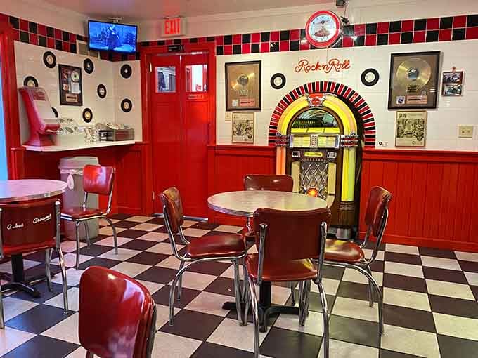 That jukebox isn't just for show; it's the DJ for your meal, spinning hits from when music was simple.