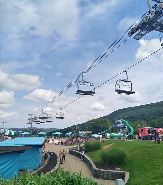 The chairlift gives you mountain views and a breather between slides, like intermission at a very wet Broadway show.