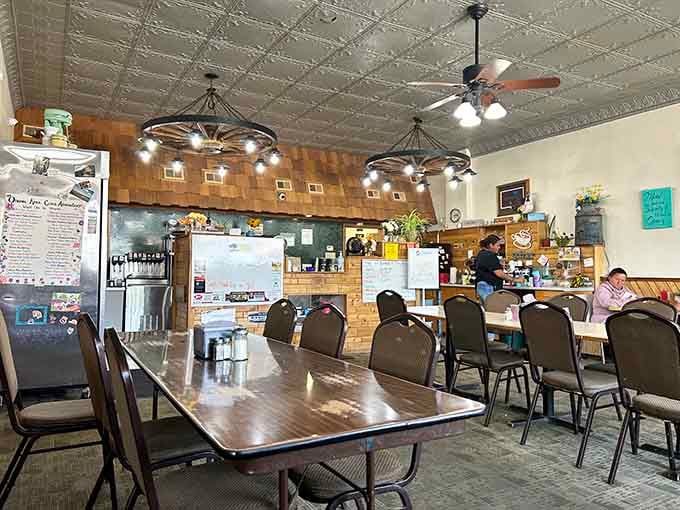 A dining room where ceiling fans spin lazily and conversations flow freely without anyone needing to shout over music.