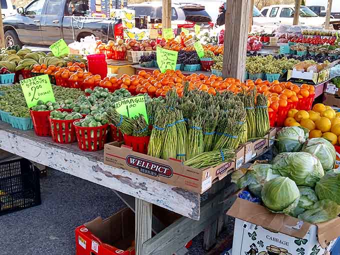 Farm-fresh vegetables stacked in wooden crates, looking like a Renaissance painting dedicated entirely to healthy eating goals.