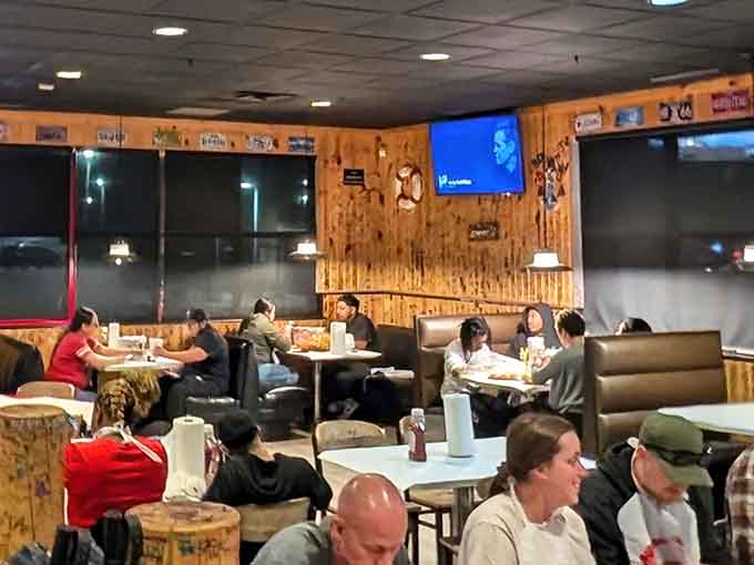 Real people enjoying real food in a real restaurant, which is exactly what dining out should always be.