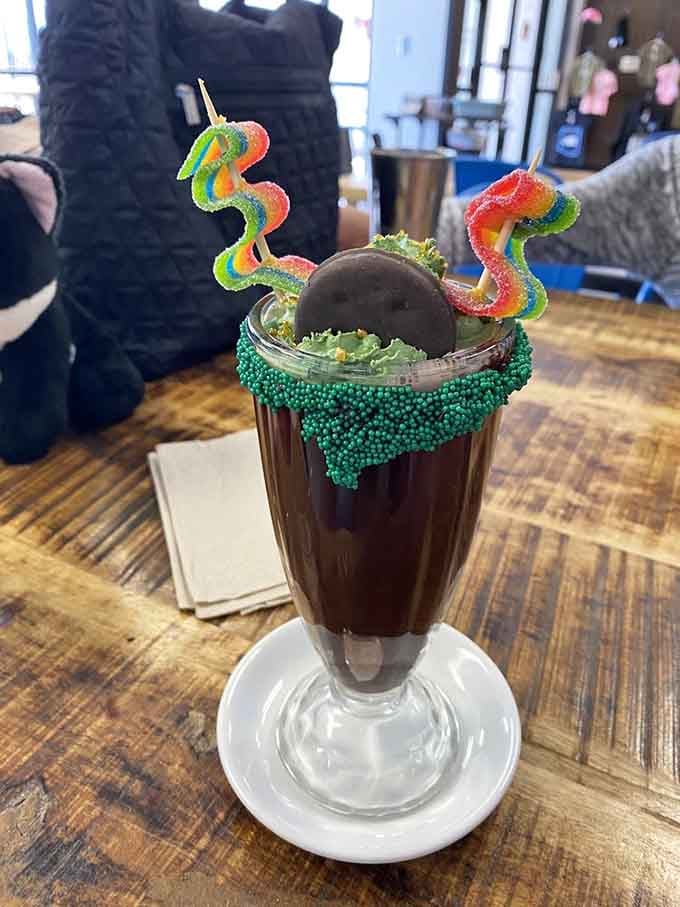 Sour strips and green sprinkles transform this shake into a St. Patrick's Day party in a glass.