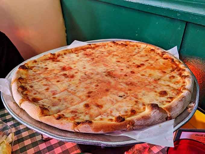 Sometimes simplicity wins; this golden cheese pizza proves less is magnificently, gloriously, perfectly more.
