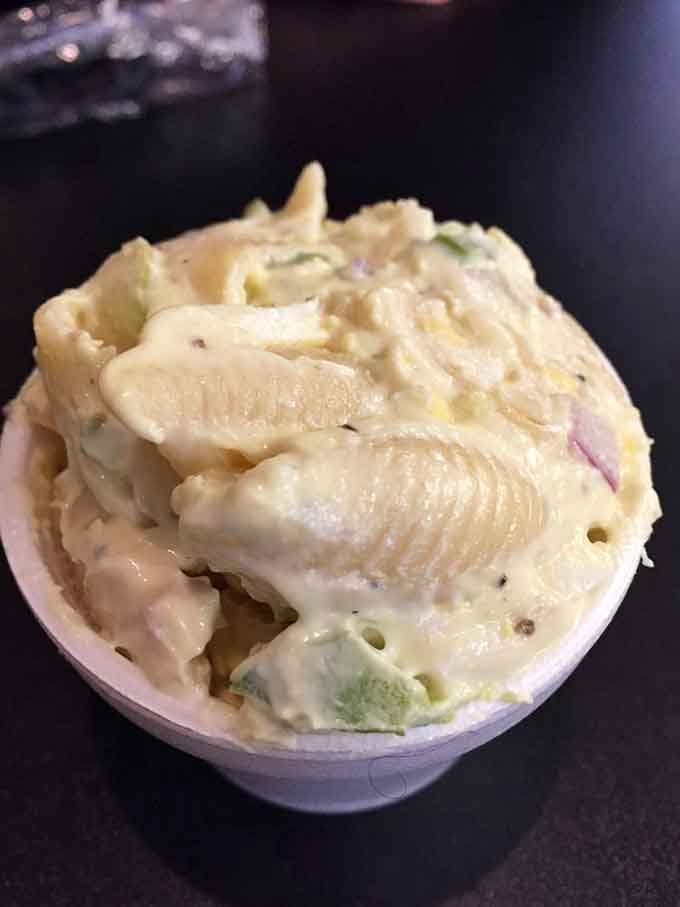 Creamy pasta salad that understands the assignment: be delicious, be generous, and don't skimp on the good stuff.