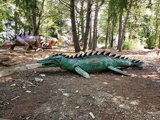 Prehistoric creatures lurk among the trees, creating photo opportunities that your grandkids will absolutely treasure forever.