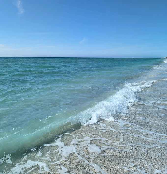 Water so clear you can count your toes, which is reassuring for those of us who've watched Jaws.