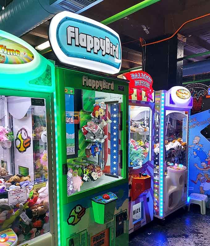 Claw machines stuffed with prizes, offering that eternal hope that maybe, just maybe, this time you'll actually win something.