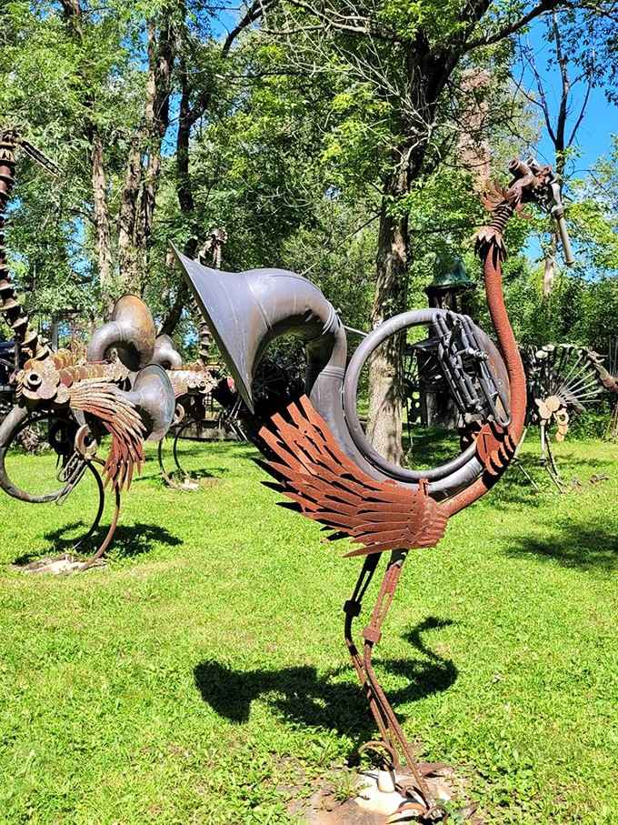 Musical instrument birds that look ready to perform the world's most unusual outdoor concert any minute now.