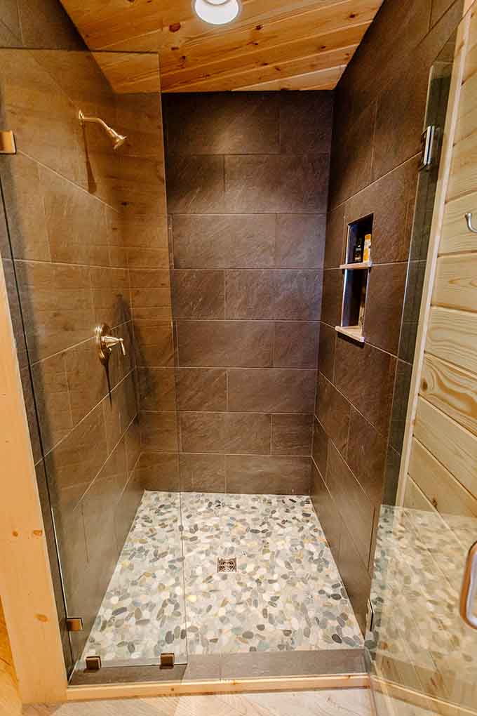 A tiled shower in the woods feels like winning the lottery, especially after a day of waterfall chasing.
