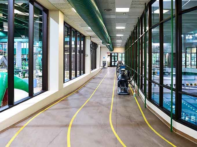 The walking track circles overhead like a halo, giving you the perfect excuse to say you worked out.