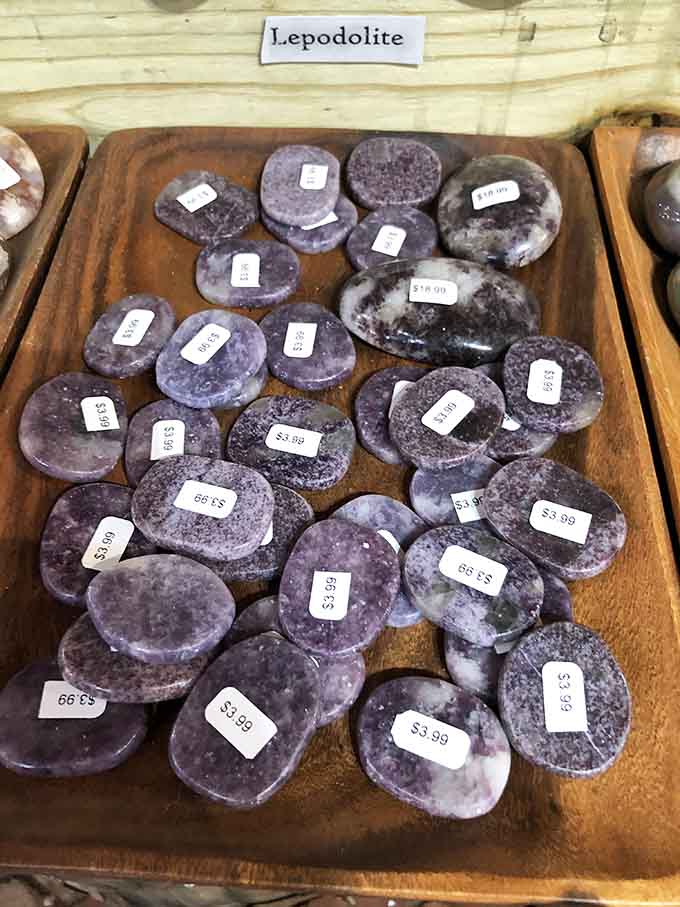 Lepidolite worry stones polished smooth, because sometimes you need a rock to hold onto.