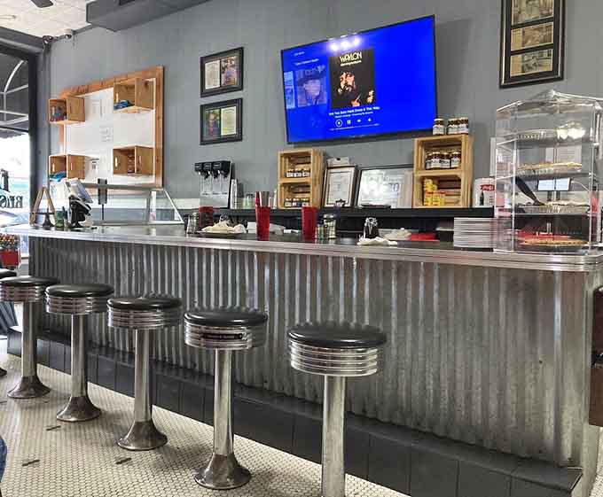 Classic chrome stools line the counter where you can watch the magic happen and chat with fellow diners.