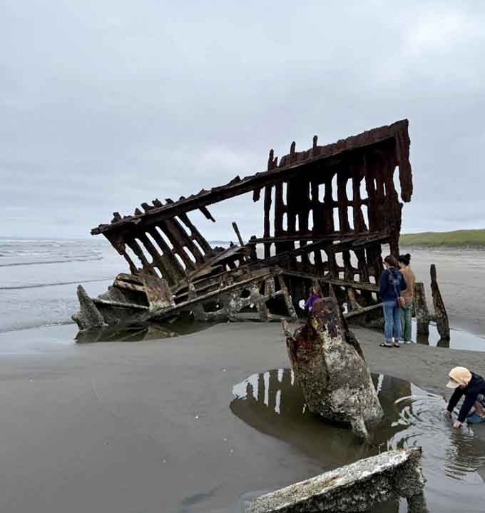 The Peter Iredale's ribs reach skyward, creating the world's most dramatic and rust-covered photo opportunity on the Oregon coast.