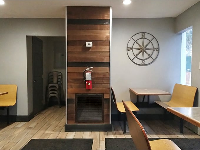 A compass on the wall pointing you toward good food and even better decisions about lunch.