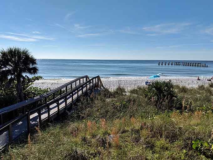 The boardwalk to beach access, your gateway from regular life to sandy-toed bliss in thirty seconds.