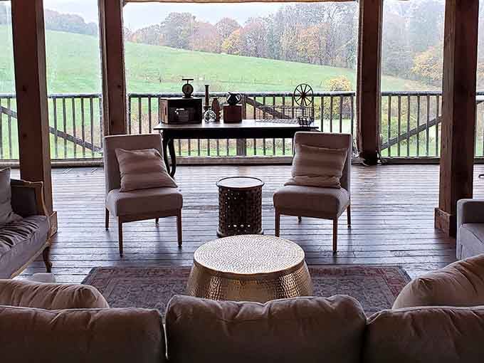 Those comfortable chairs facing rolling hills make lingering over coffee feel like the right life choice.