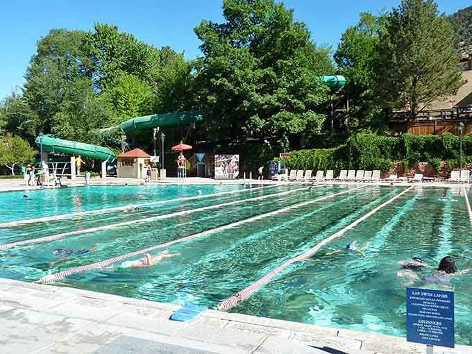 Lap lanes in a hot springs pool, for people who can't help themselves even on vacation.