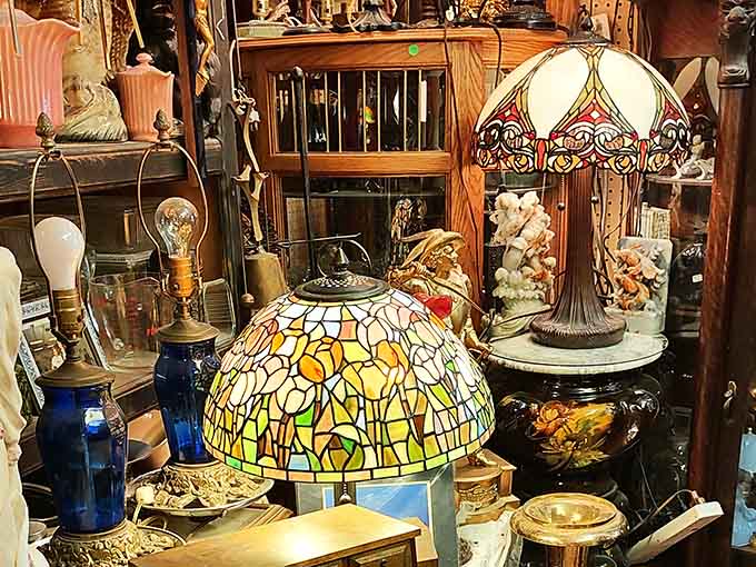 Tiffany-style lamps glow with the kind of craftsmanship that makes you wonder why we ever stopped making beautiful things.