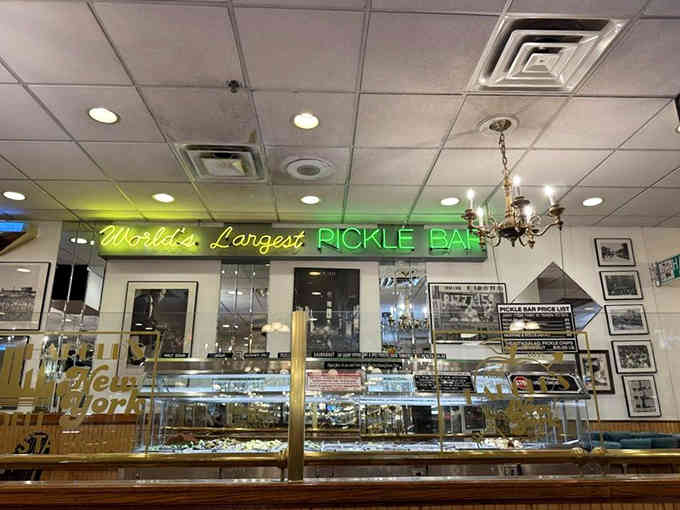 That neon "World's Largest Pickle Bar" sign isn't bragging, it's just stating facts with appropriate enthusiasm.