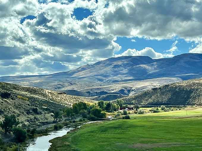 Where rugged canyon meets unexpected green meadow, proving Oregon contains more surprises than a mystery novel.