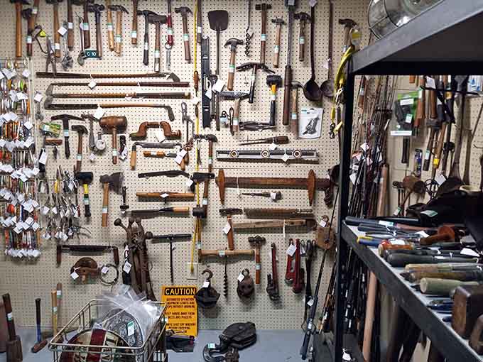 A pegboard paradise of vintage hand tools that would make any craftsman's heart skip a beat.