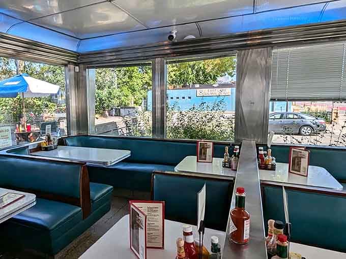 Those chrome bar stools are perfect for spinning around while pretending you're in a 1950s movie musical.