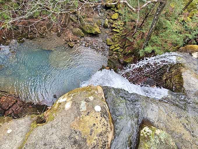Looking down from above reveals the waterfall's full glory, a view that cameras never quite capture properly.
