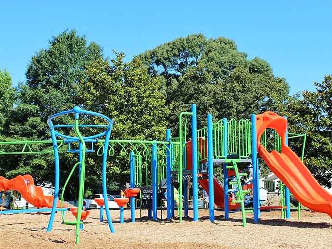 Arlington Park's playground equipment gleams bright, offering kids endless entertainment without the theme park admission fees.