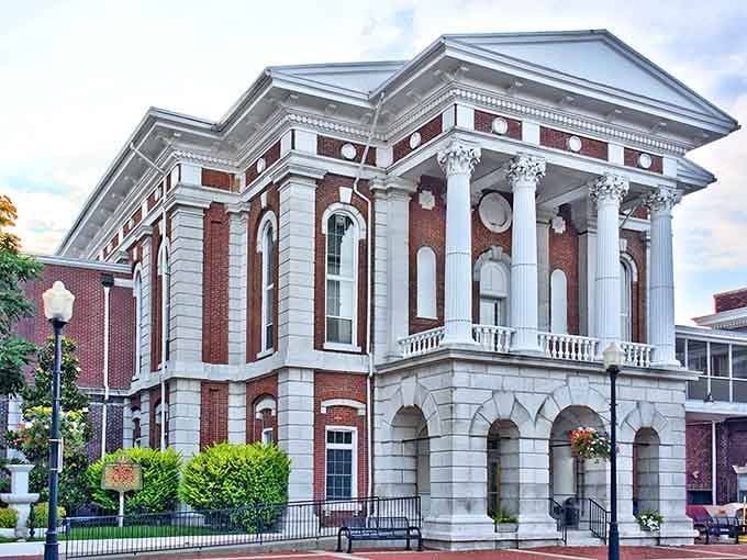 Classical columns announcing that culture thrives here, proving small towns can absolutely support vibrant arts scenes.