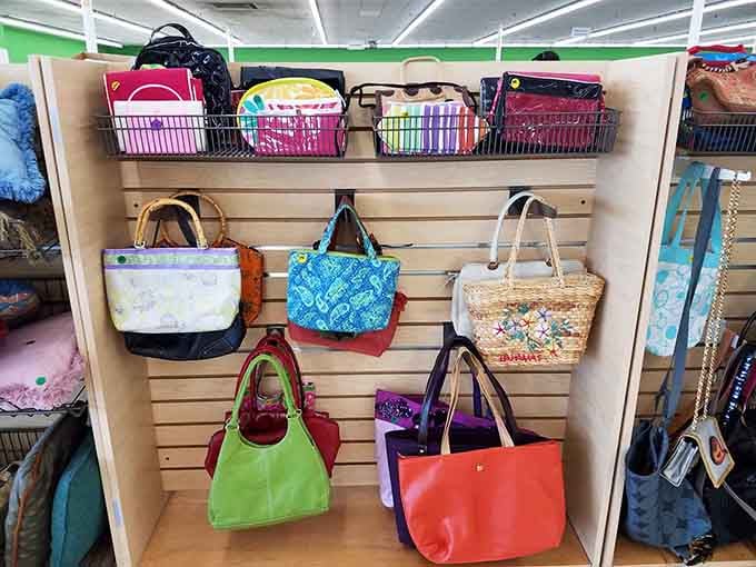 Colorful bags lined up like soldiers, each one ready to carry your next adventure or grocery haul.