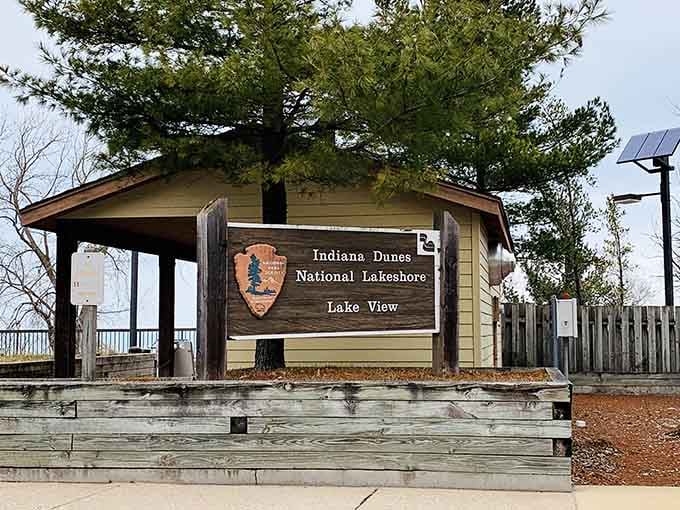The official welcome sign to a place that's about to completely change your opinion about Hoosier beaches.