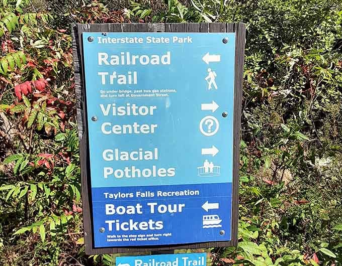 Clear signage points the way to glacial potholes and boat tours, because getting lost isn't the adventure.