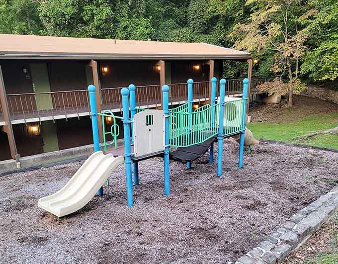 The playground where kids can burn energy while parents contemplate the meaning of peace and quiet.