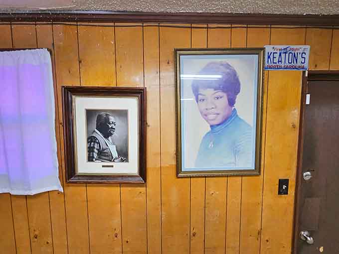 Family photographs and local memorabilia tell the story of a restaurant deeply rooted in its community.
