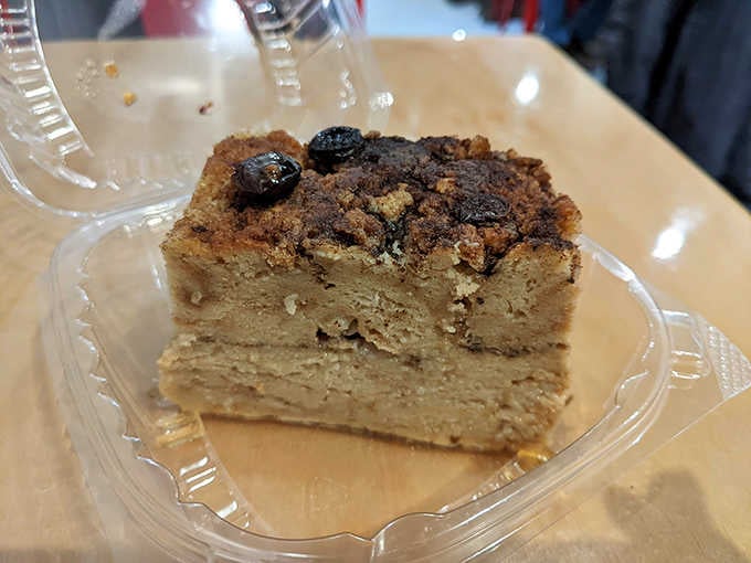 That layered bread pudding with raisins looks like the kind of dessert that makes you forget about everything else.