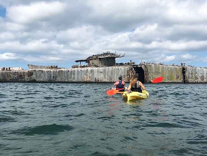 Kayaking past those famous concrete ships feels like exploring a post-apocalyptic movie set, minus the zombies.