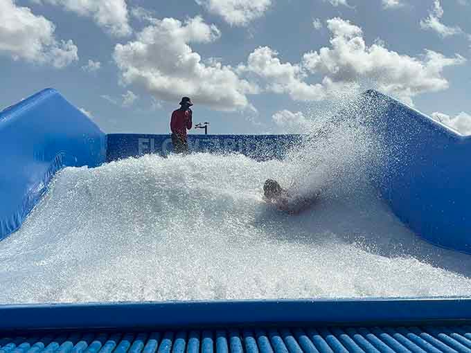 The FlowRider wave simulator lets you practice your surfing skills without worrying about sharks, jellyfish, or actual ocean waves.