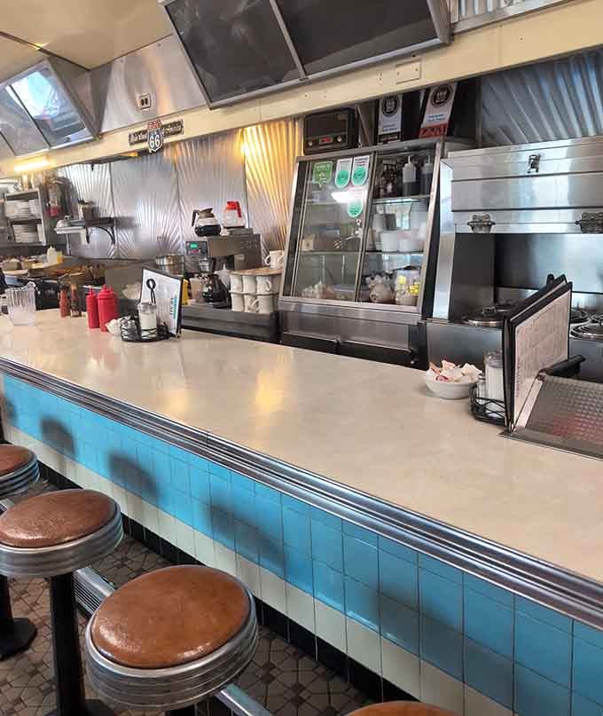 The turquoise tile counter and worn leather stools tell stories of decades worth of coffee conversations and breakfast revelations shared.