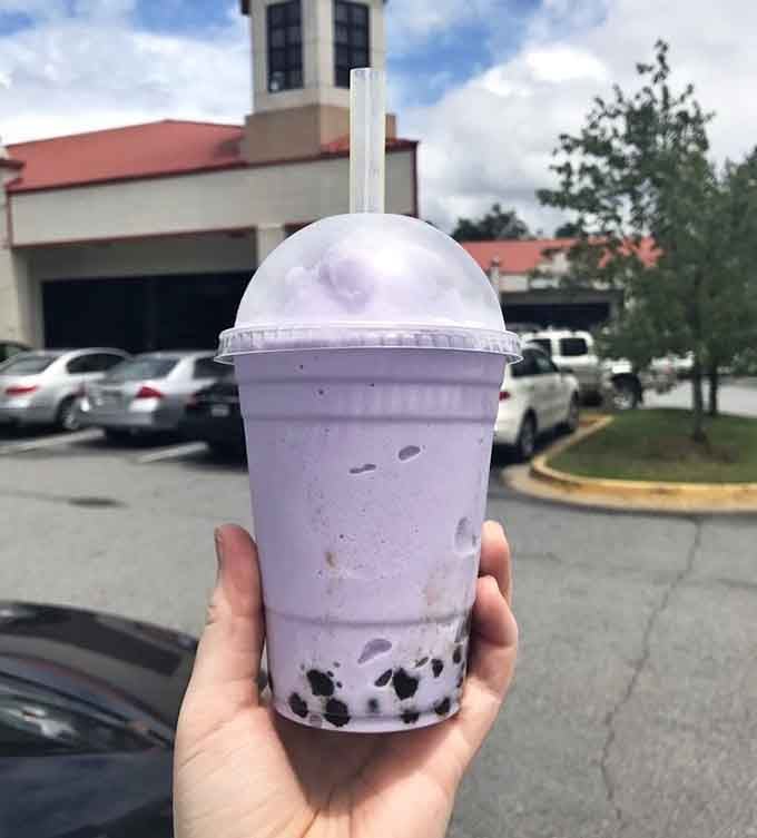 Taro smoothie with boba pearls. It's purple, it's delicious, and yes, you absolutely deserve this treat today.