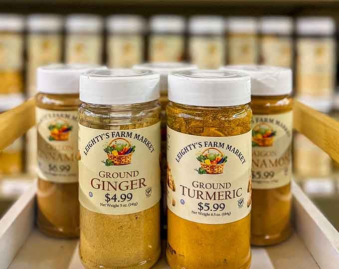Ground ginger and turmeric jars sit ready to add serious flavor firepower to your home cooking adventures.