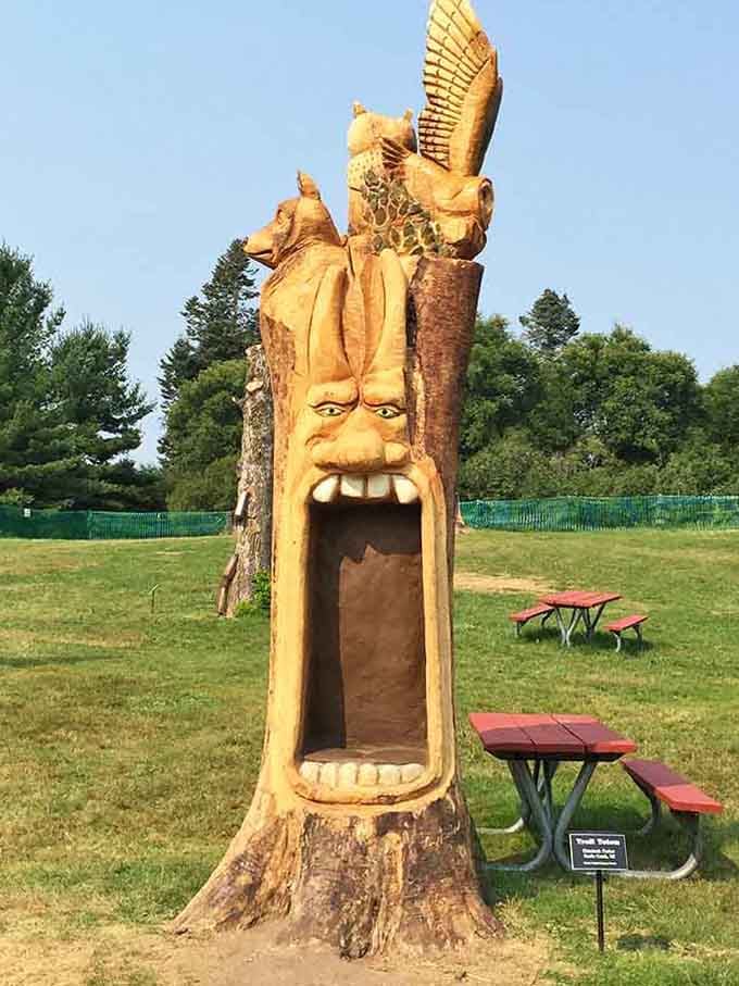 This carved eagle perched high reminds us that Michigan's artistic spirit soars as high as our actual bald eagles do.