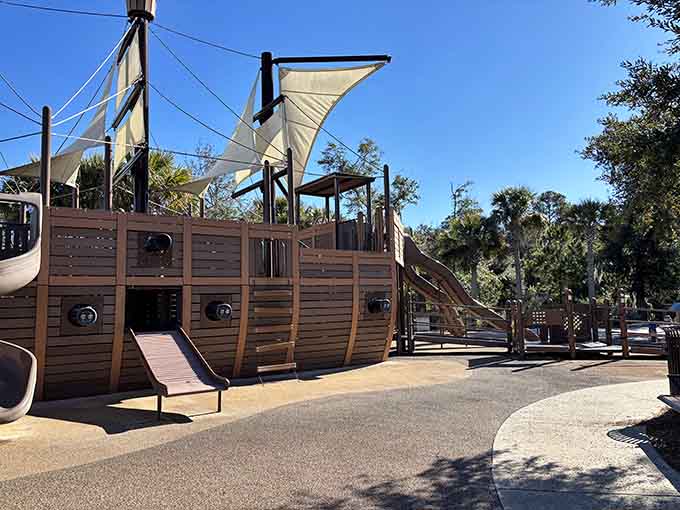 The ship's impressive profile showcases thoughtful design details that spark imagination faster than you can say "land ho, mateys!"