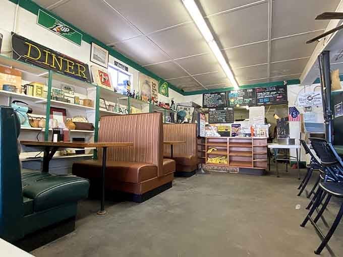 Booth seating and vintage vibes create the kind of dining room where strangers become friends over great food.