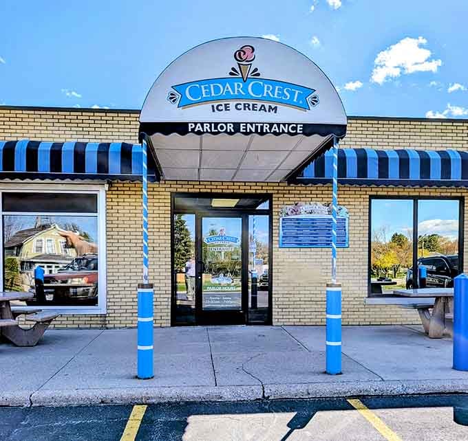 Cedar Crest's cheerful facade promises sweet treats made locally, supporting neighbors instead of distant corporate overlords.