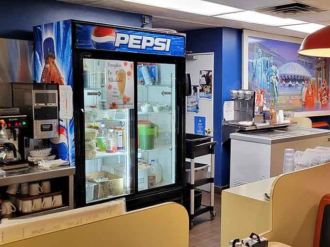 The beverage station stands ready, because keeping coffee cups full is serious business in the diner world we cherish.